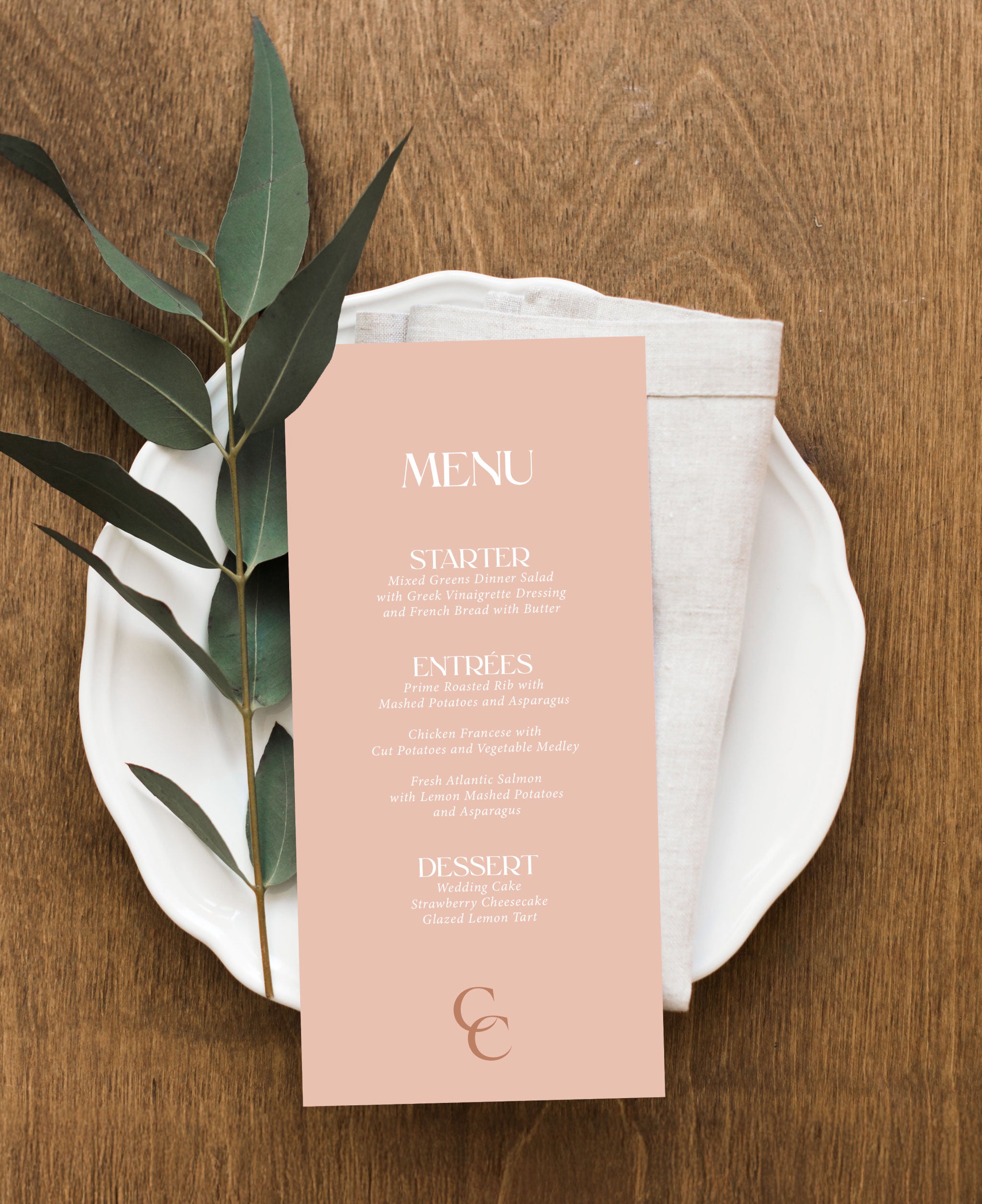 Rusty Peach Wedding Dinner Menu – Julia Kay Design