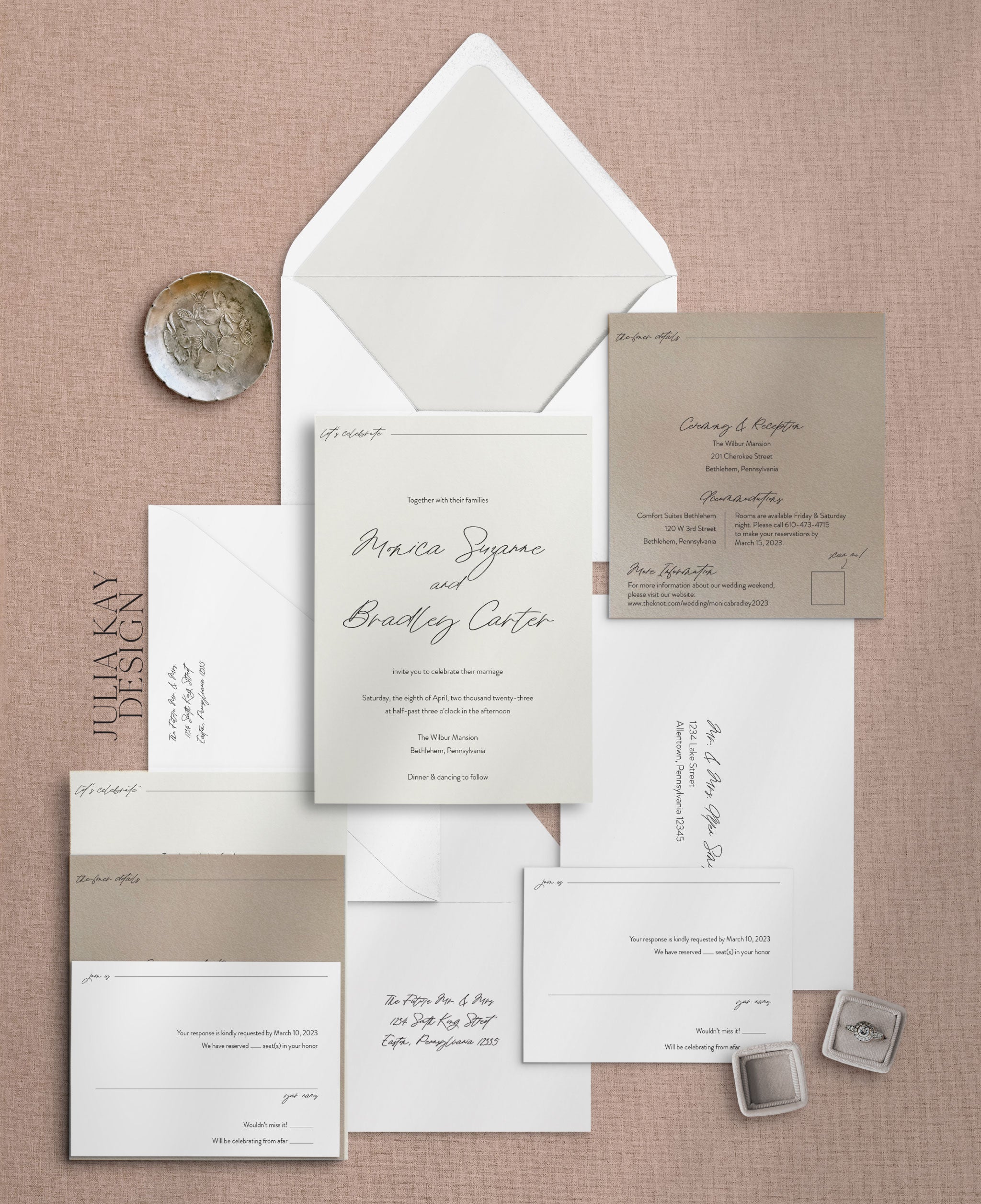Beige Color Block Wedding Invitation Set – Julia Kay Design